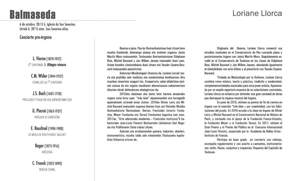 Loriane Llorca inaugura el XIII Festival de Órgano de Bizkaia “Bizkaiko hotsak” – Klassikbidea